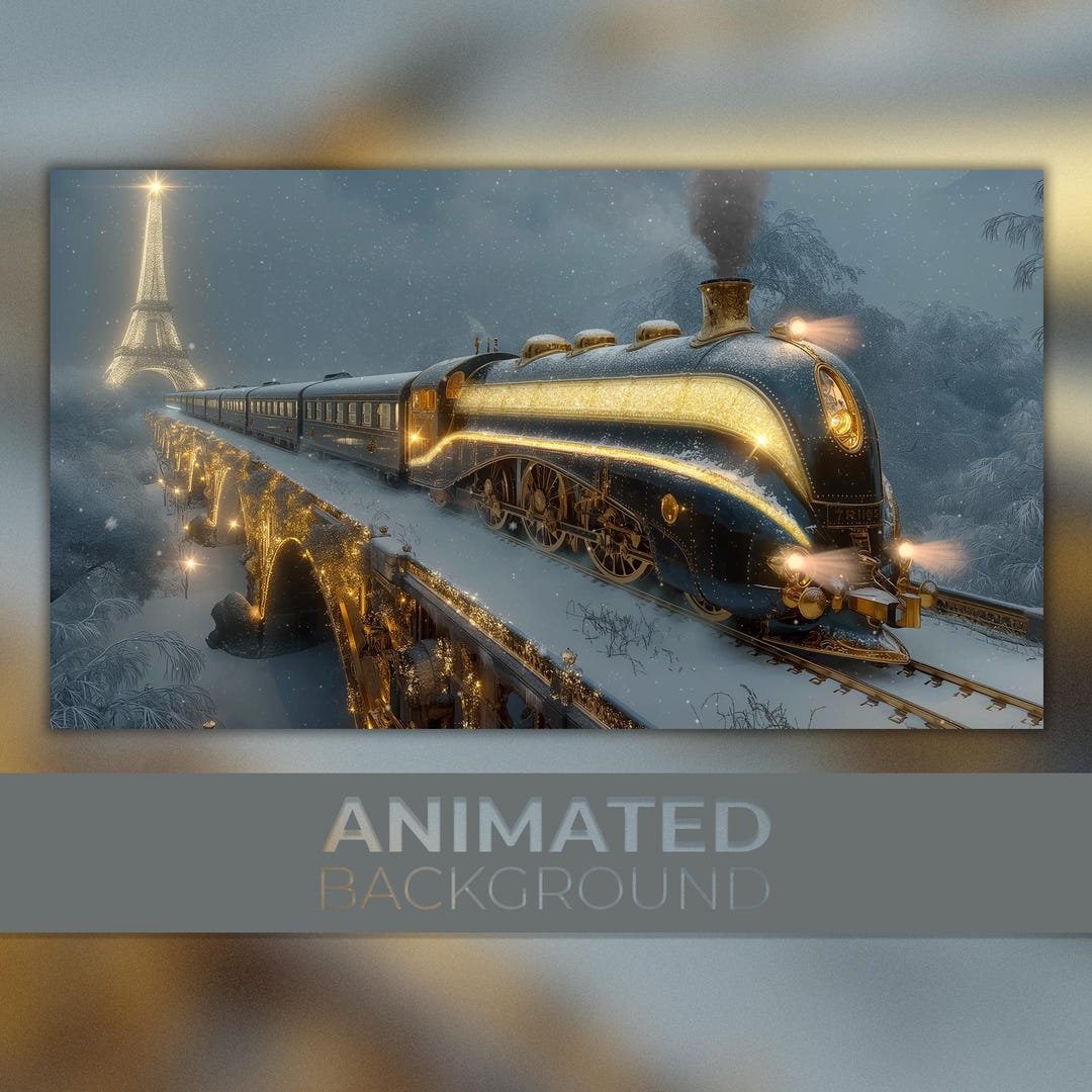 Animated Background, Gold Train, Snow Covered Eiffel Tower, Luxury ...