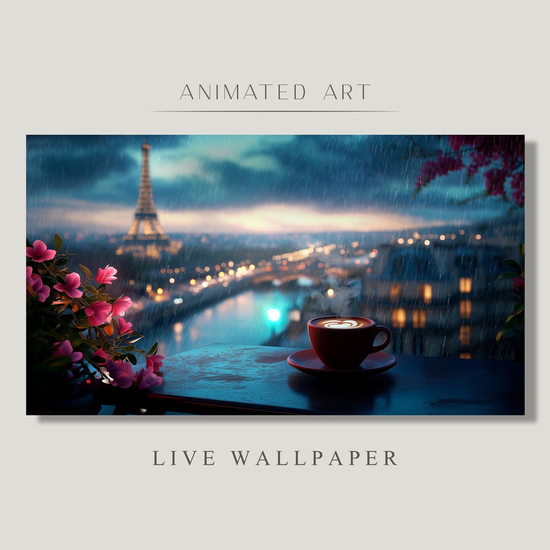 Animated Background, Coffee in Paris, Eiffel Tower, Romantic Cityscape ...