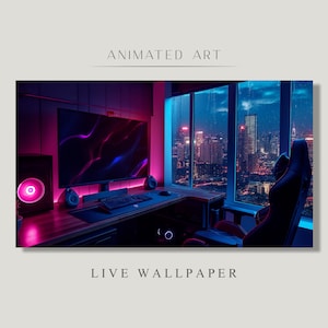 Animated Background, Home Studio Streamer, Neon Stream Room, Night City ...