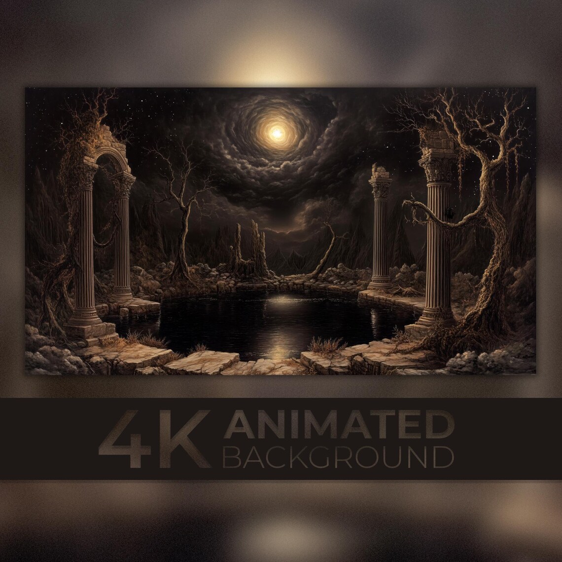 4K Animated Background, Lake of Shadows, Mysterious Grotto, Moonlit ...