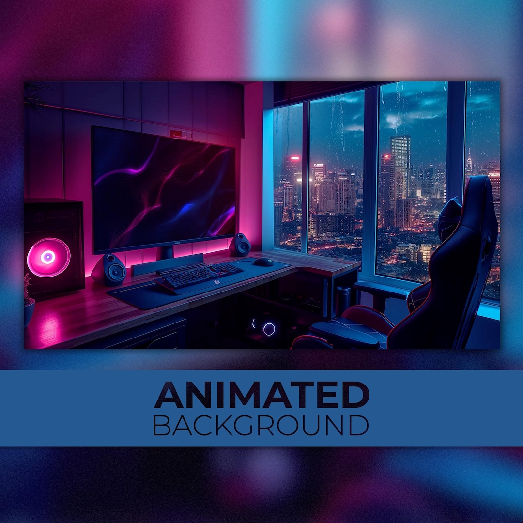 Animated Background, Home Studio Streamer, Neon Stream Room, Night City ...