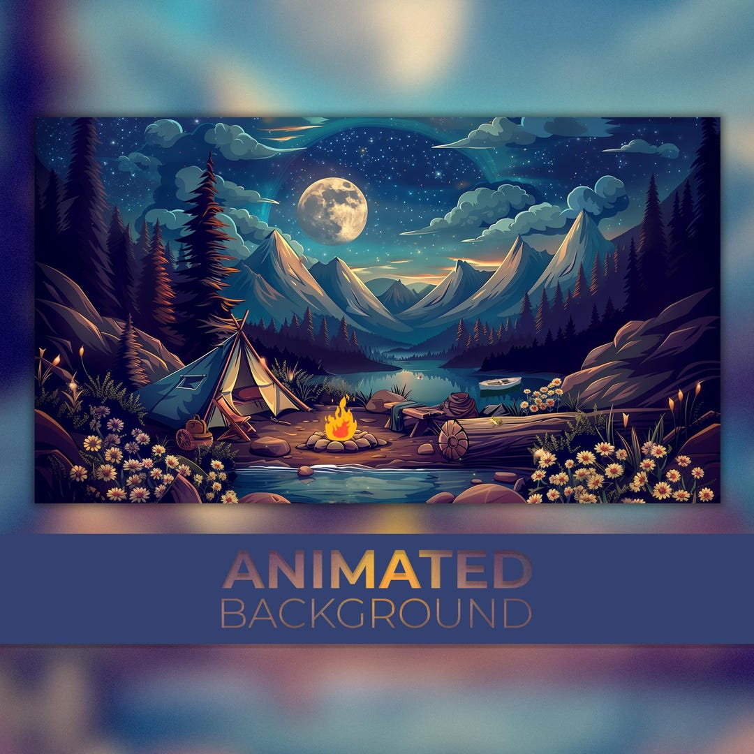 Animated Background, Moonlit Campfire, Starry Lake, Wilderness Night, Mountain Camp, Twitch ...