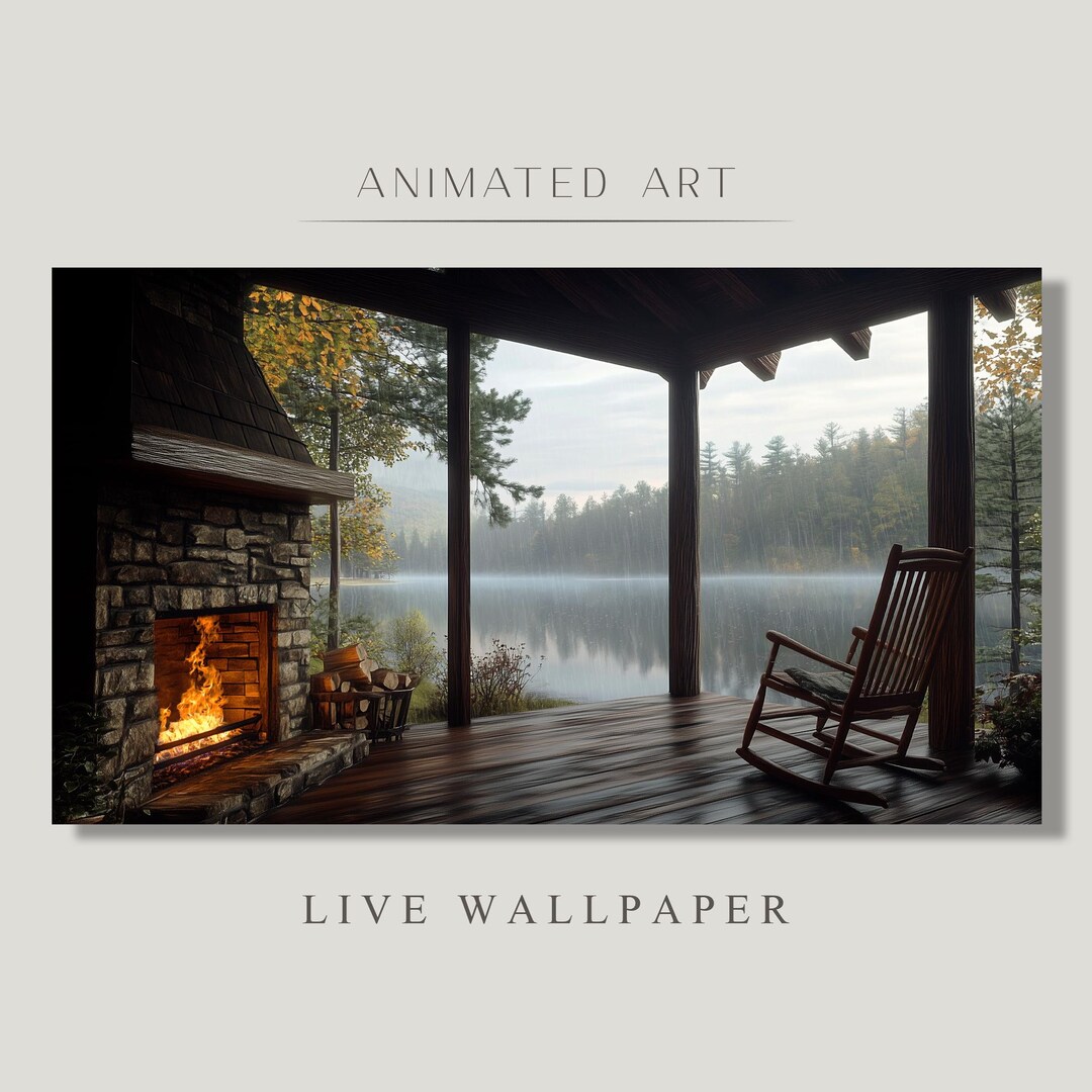 Animated Background, Cozy Cabin Porch, Lake View, Rainy Day, Nature's ...