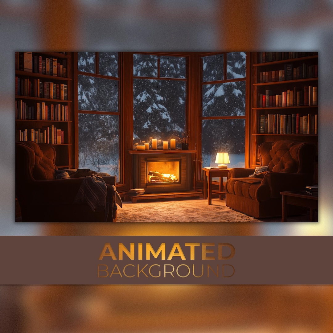 Animated Background, Cozy Winter Library, Warm Reads, Fireside Chats ...