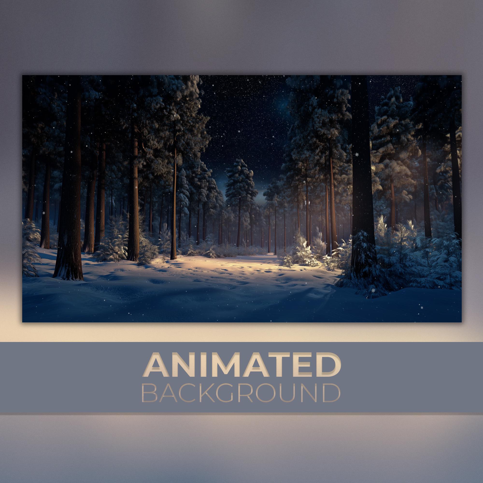Animated Background, Night Forest, Snowy Deep Forest of Winter, Starry ...