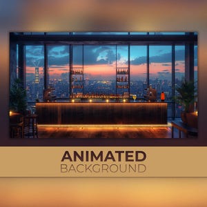 Animated Background, Sunset Sky Bar, Neon City Lounge, Skyline Spirits ...