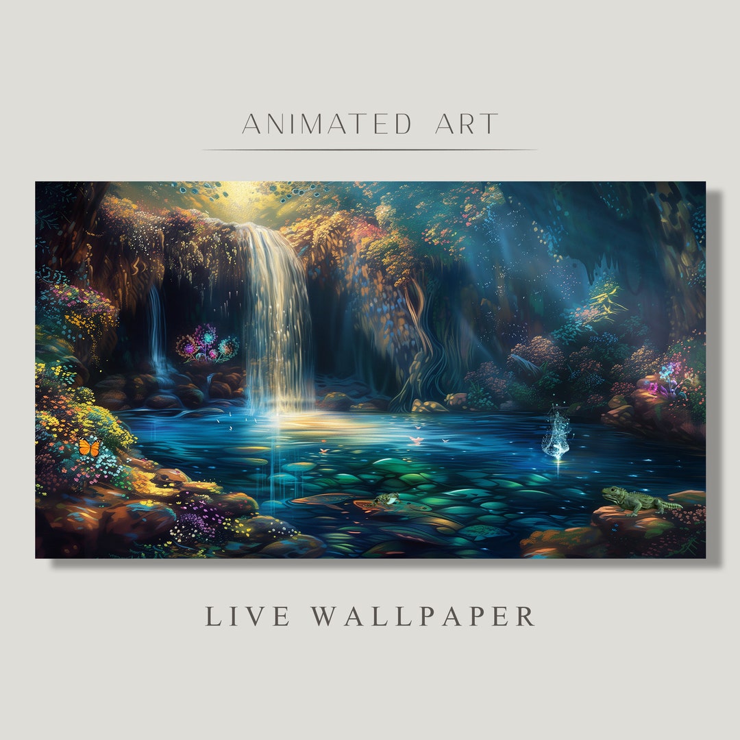 Animated Background, Beautiful Unrealish Waterfall, Underground ...