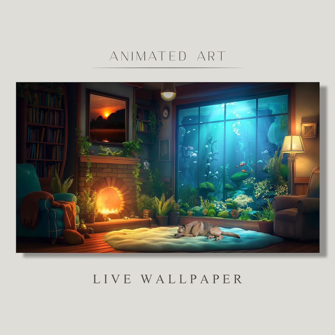 Animated Background, Cozy Evening, Warmth of Home, Dog and Fireplace ...