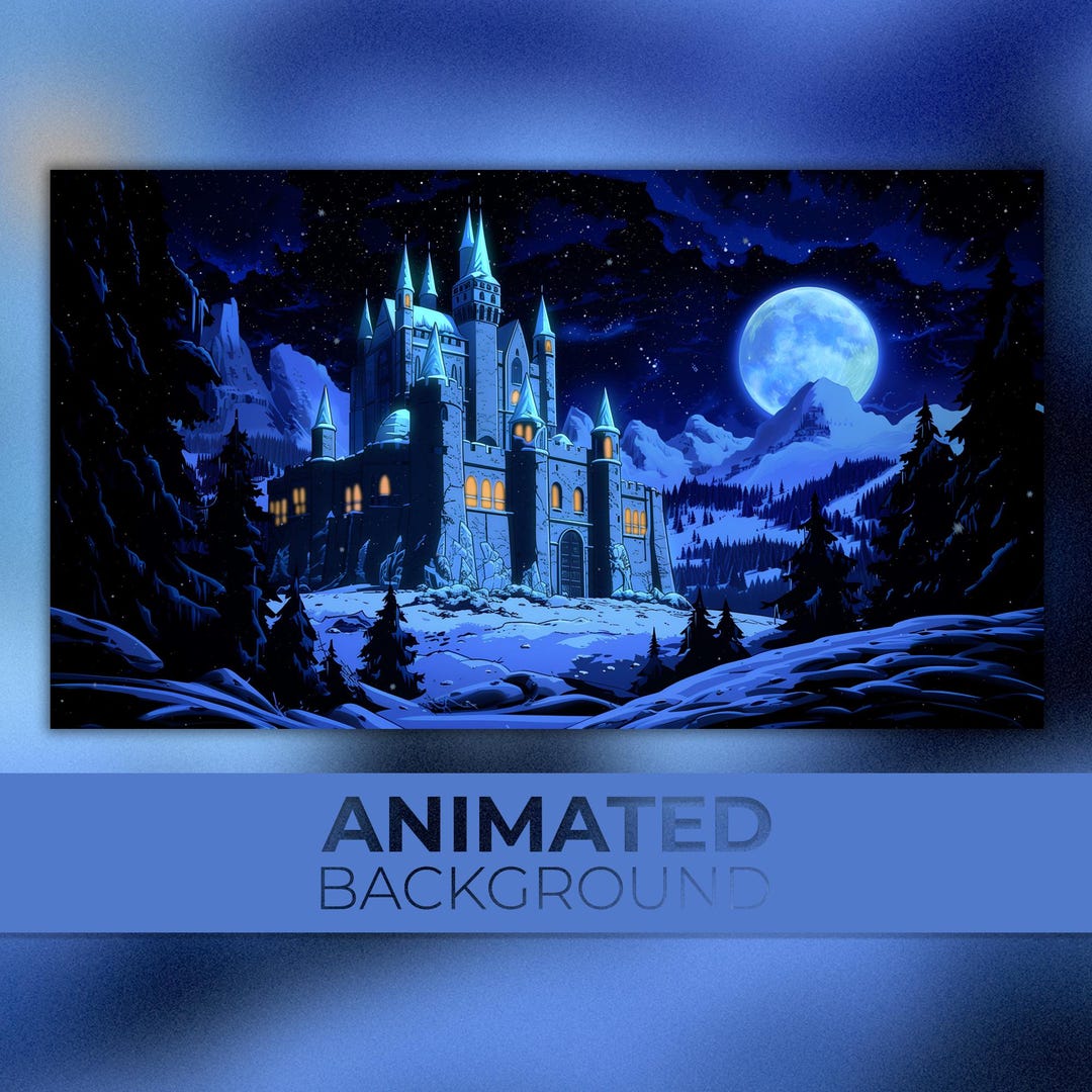 Animated Background, Winter Castle, Frozen Watchtower, Full Moon, Snowy ...