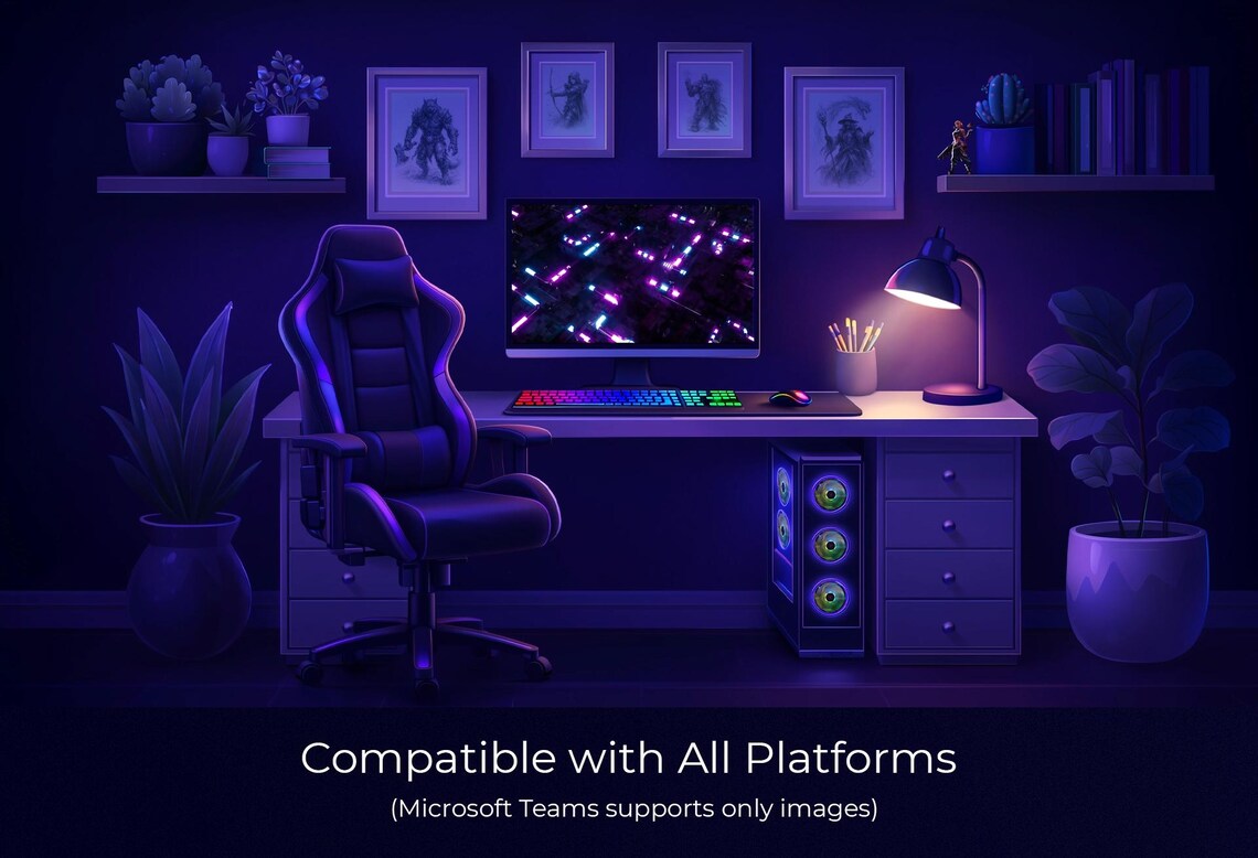 Animated Background, Purple Gamer Room, Streamer Desk, After Dark ...