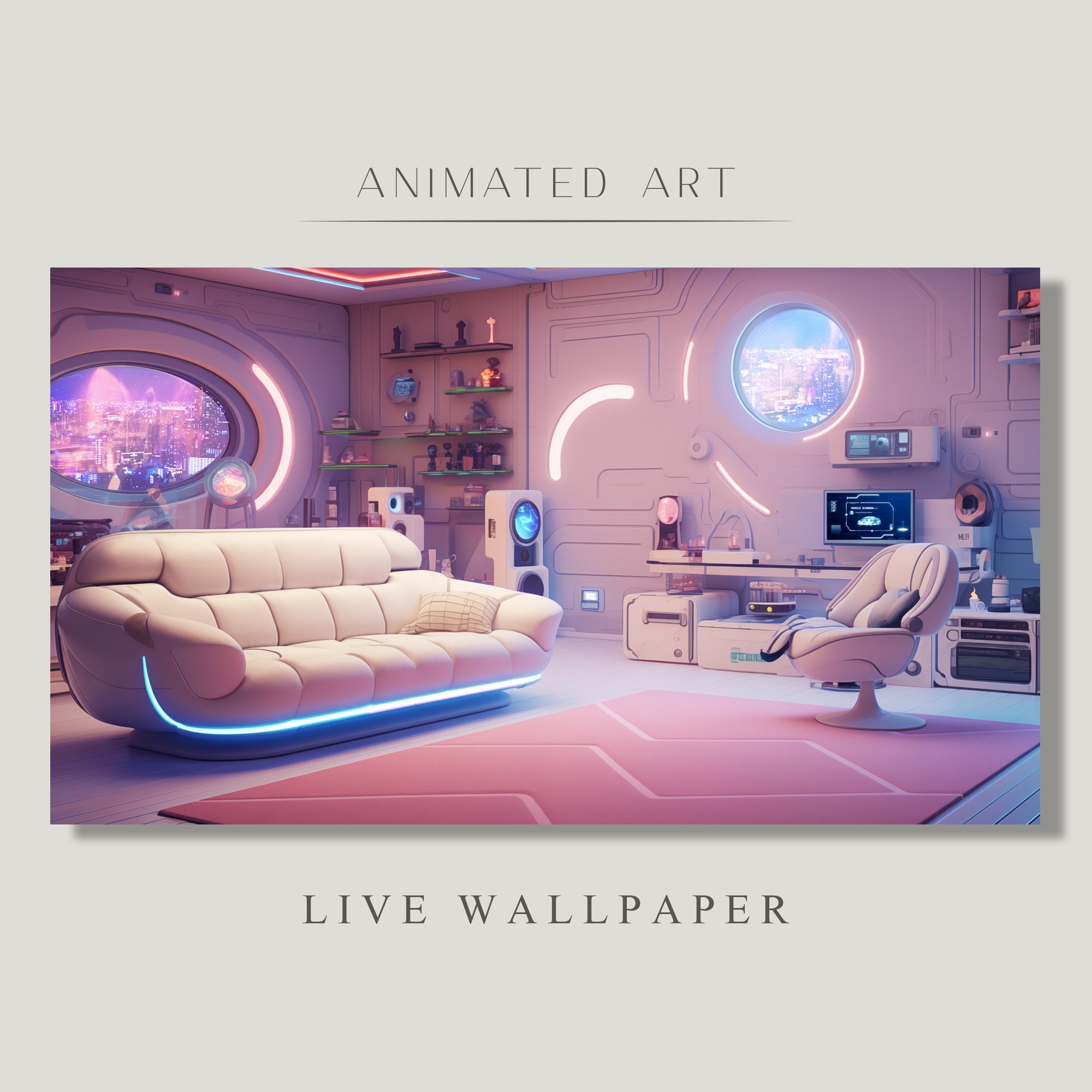 Cyberpunk Room Animated Background, Pink Future Room, City of the ...