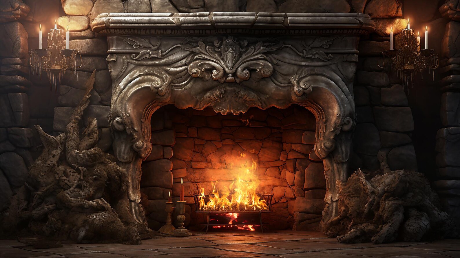 Animated Fireplace Set, Medieval Fireplace, Fantasy Fireplaces, Stone ...