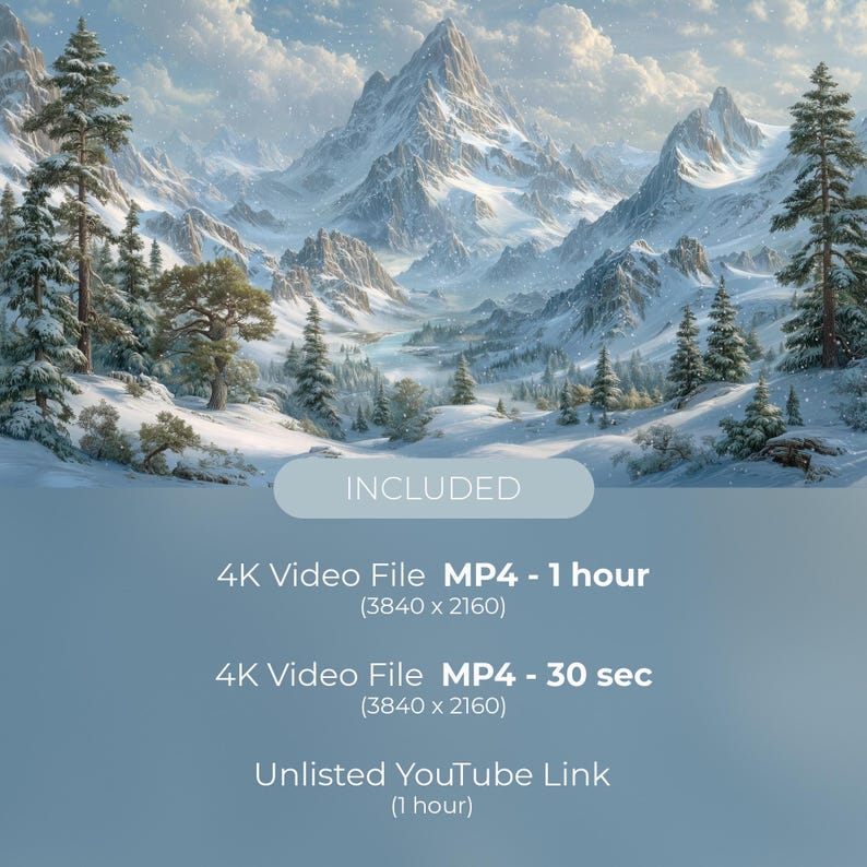 4K Animated TV Art, Snowy Mountain Landscape, Winter Fantasy Nature ...