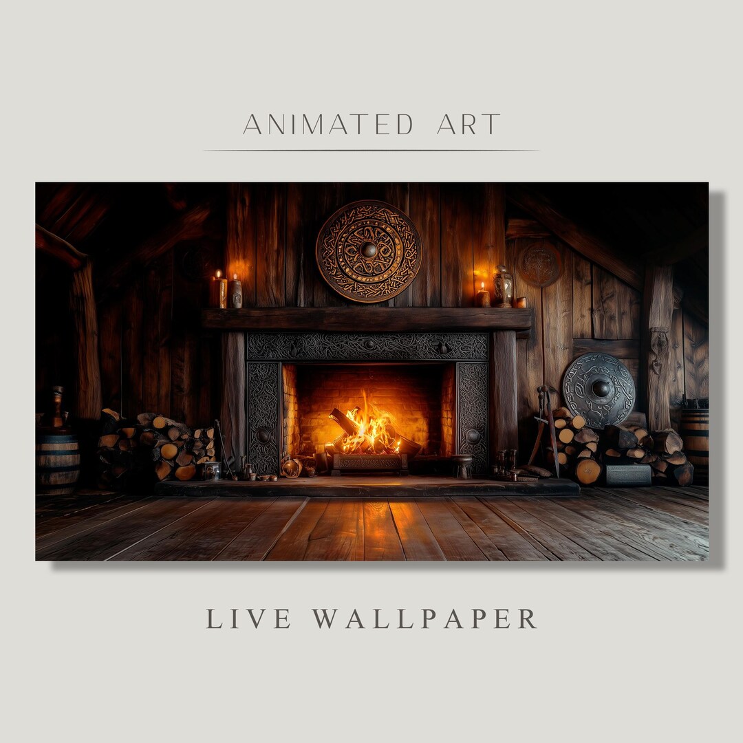 Animated Background, Celtic Fireplace, Vikings Wooden Hut, Nordic ...