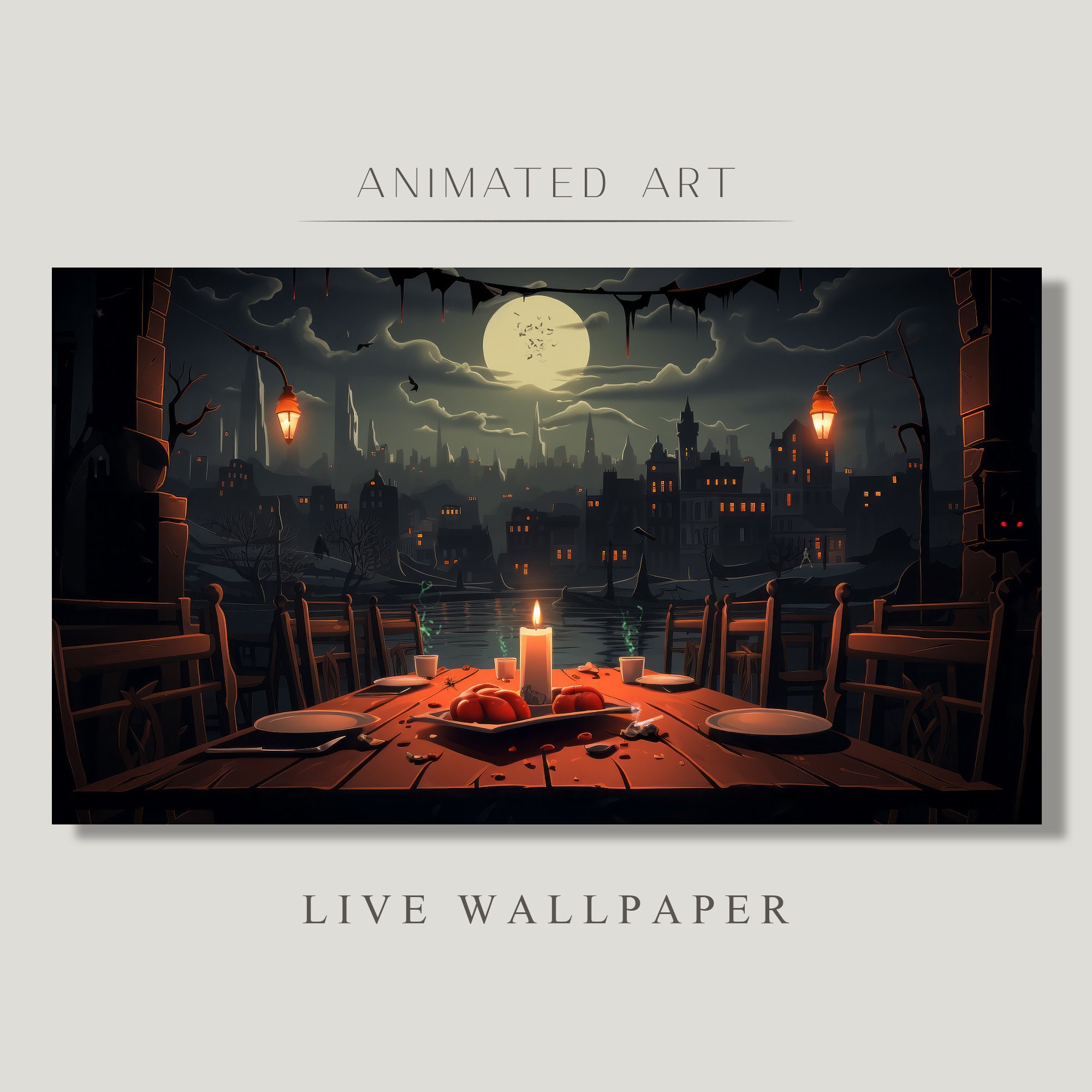 Animated Background, Creepy Restaurant, Spooky Restaurant in Dark City ...