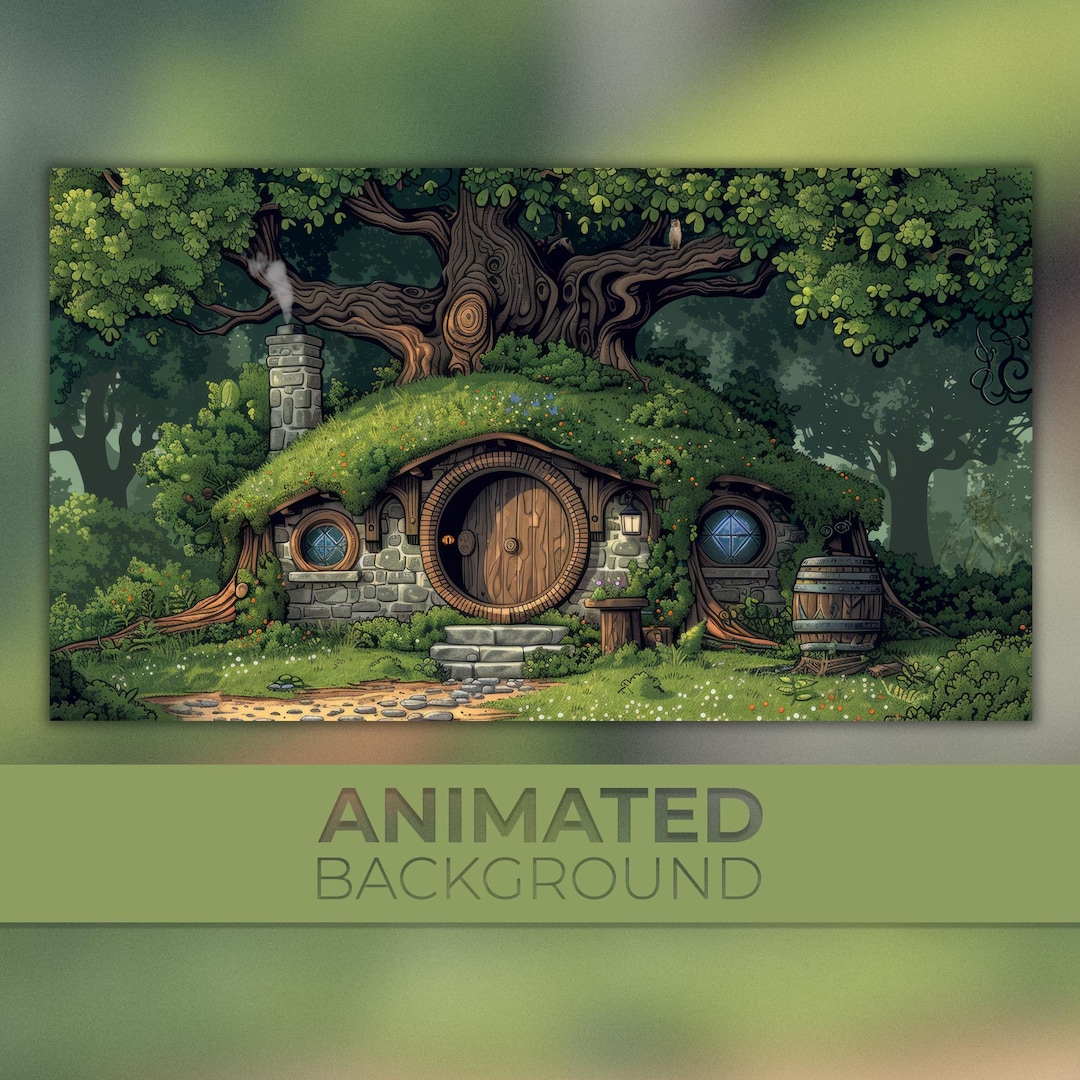 Animated Background, Halfling House, Whimsical Tree Home, Fantasy Hill ...
