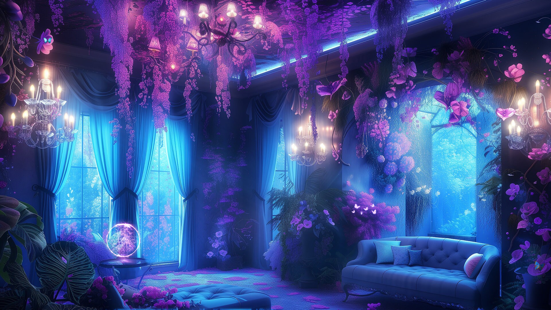 Animated Background, Beautiful Fairy Tale Room, Purple Lights, Purple ...