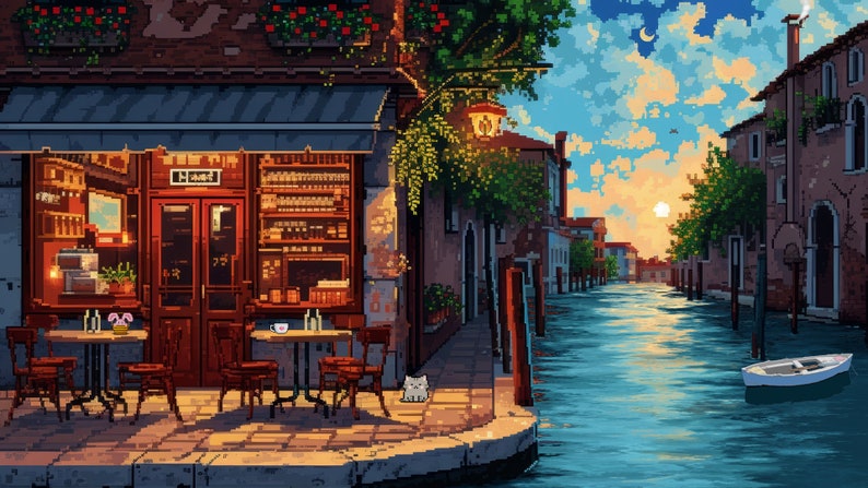 Animated Background, Venice Cafe, Pixel Art, Over A Cup of Coffee ...