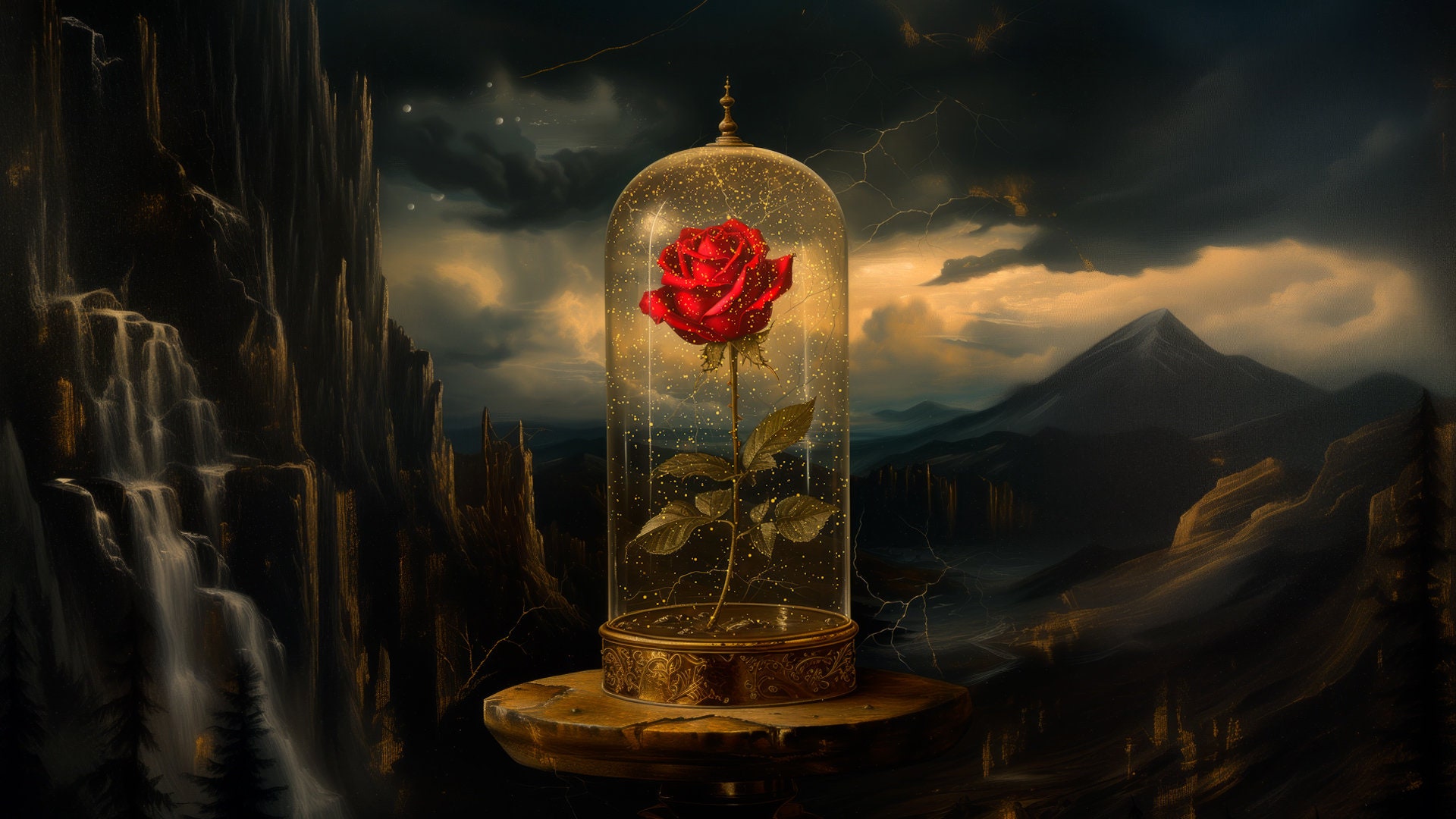 Animated Background, the Enchanted Rose, Red Rose, Rose Under Glass ...
