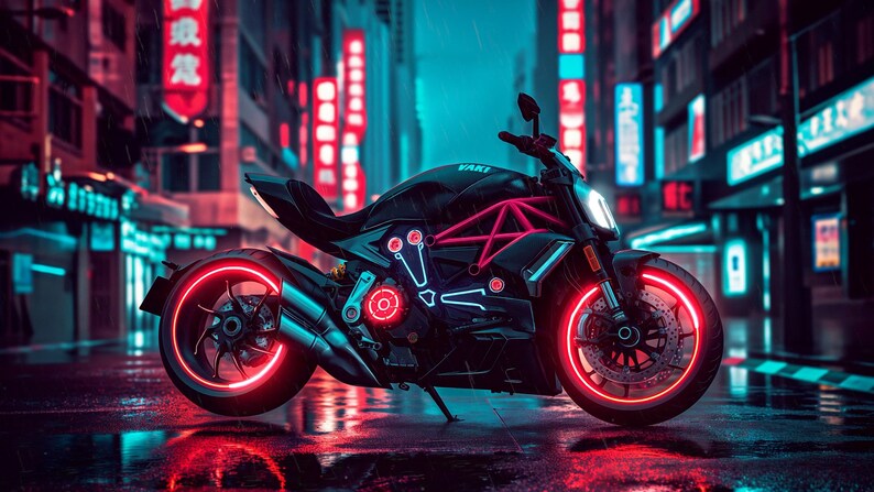 Animated Background, Cyberpunk Neon Bike, Night City Street, Synthwave ...