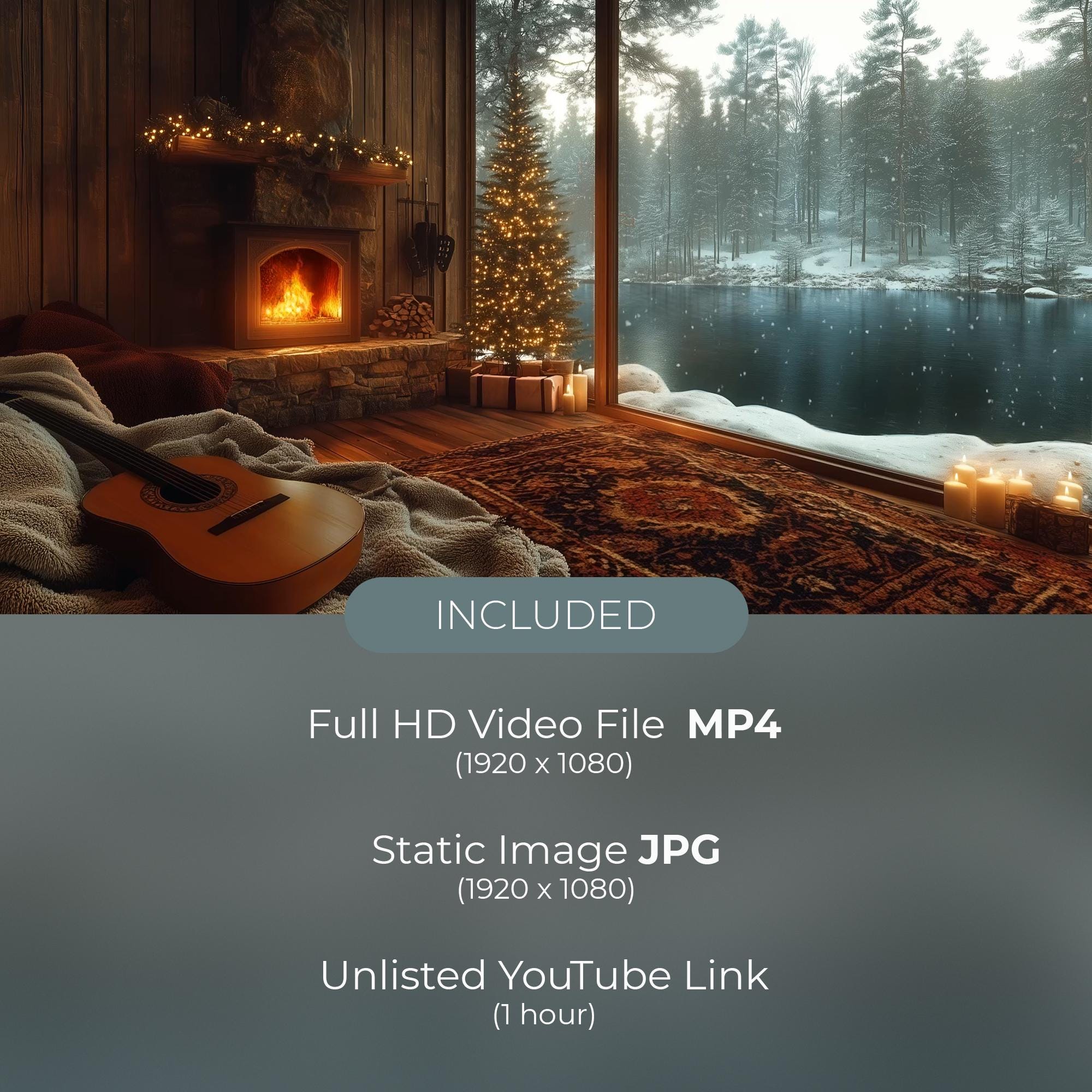 Animated Background, Christmas Cabin, Winter Lake, Fireside Guitar ...