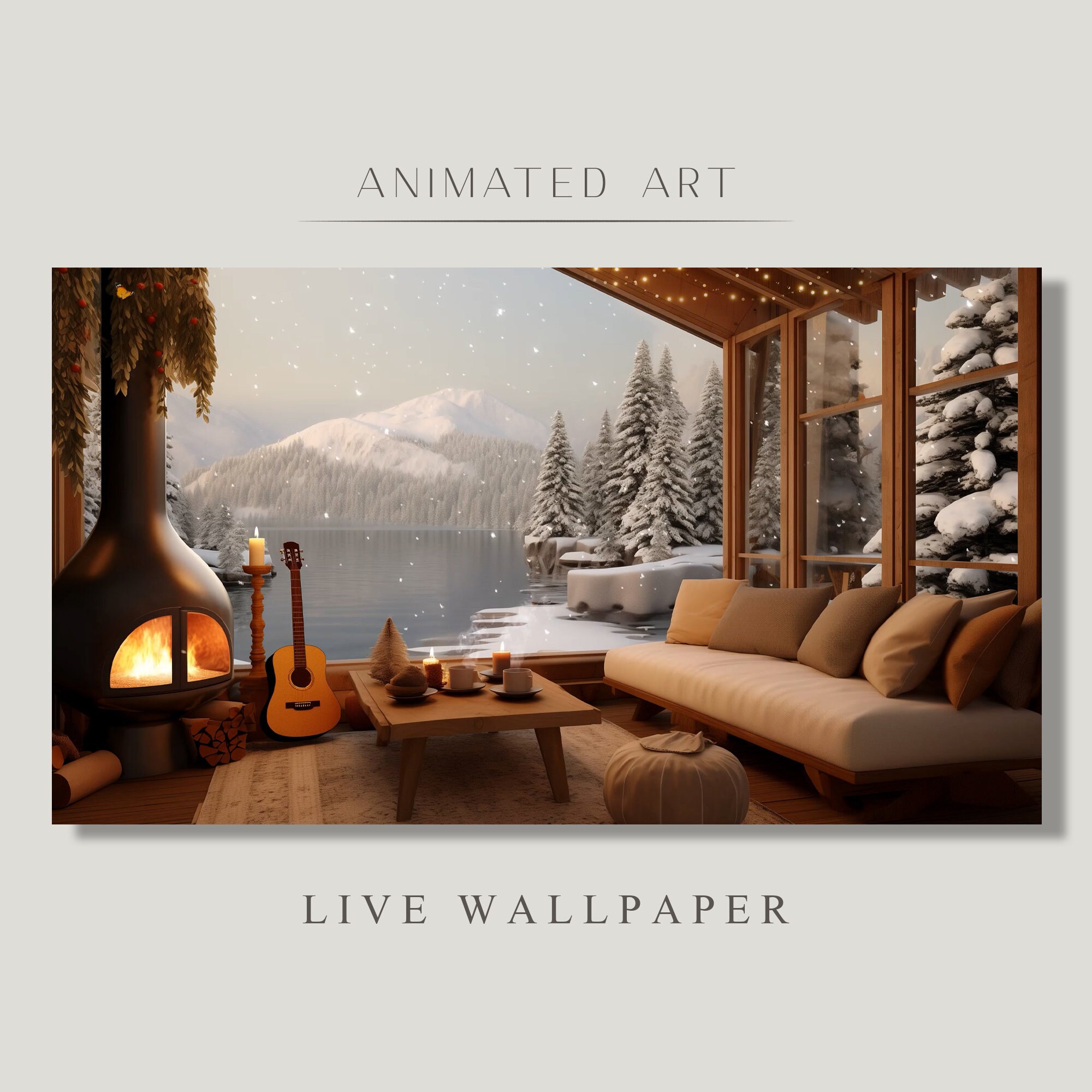 Animated Background, Cozy Winter Cabin Coffee by the Lake, Winter Cozy ...