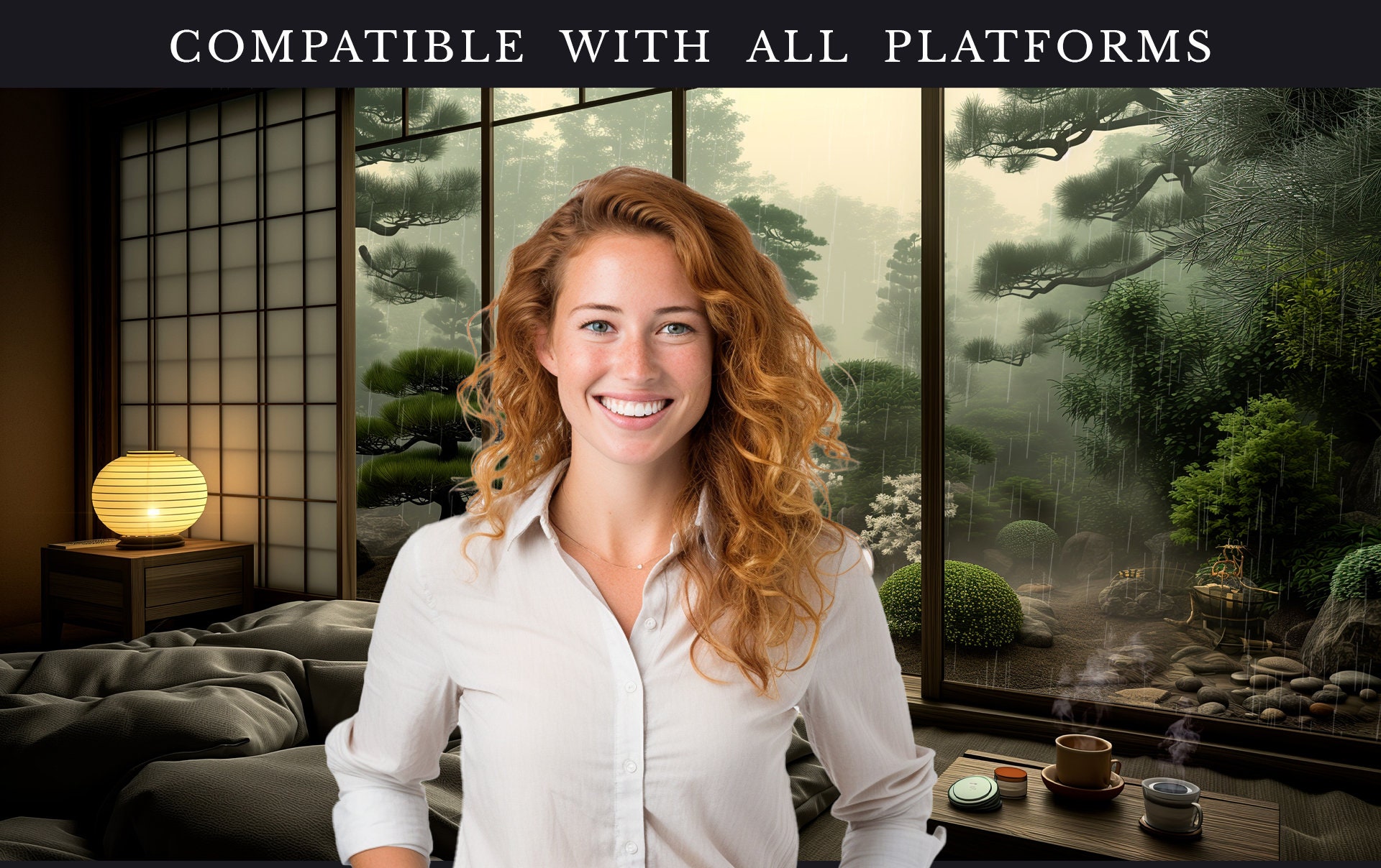 Animated Background, Japanese Garden After Rain, Cloudy Day, Japanese ...