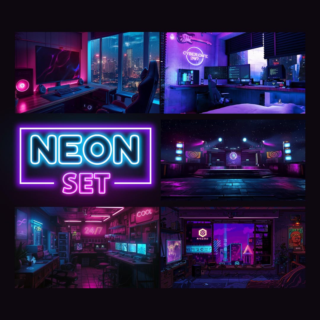 Animated Neon Set, Cyber Rave Night, Cyberpunk Club, Neon Hacker Room ...
