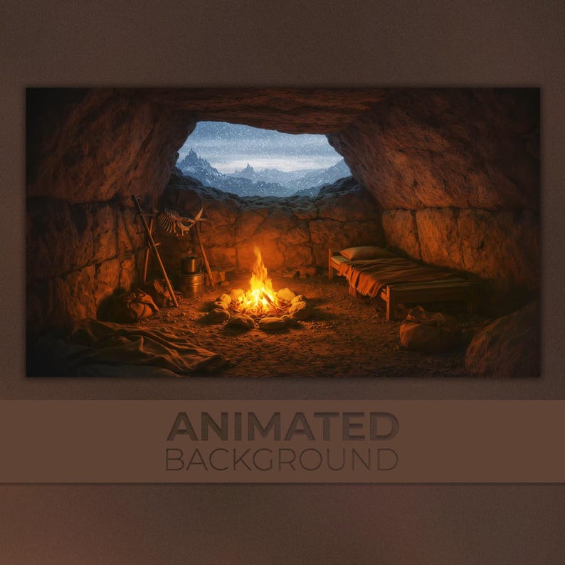 Animated Background, Cozy Cave Shelter With Campfire, Mountain Survival ...