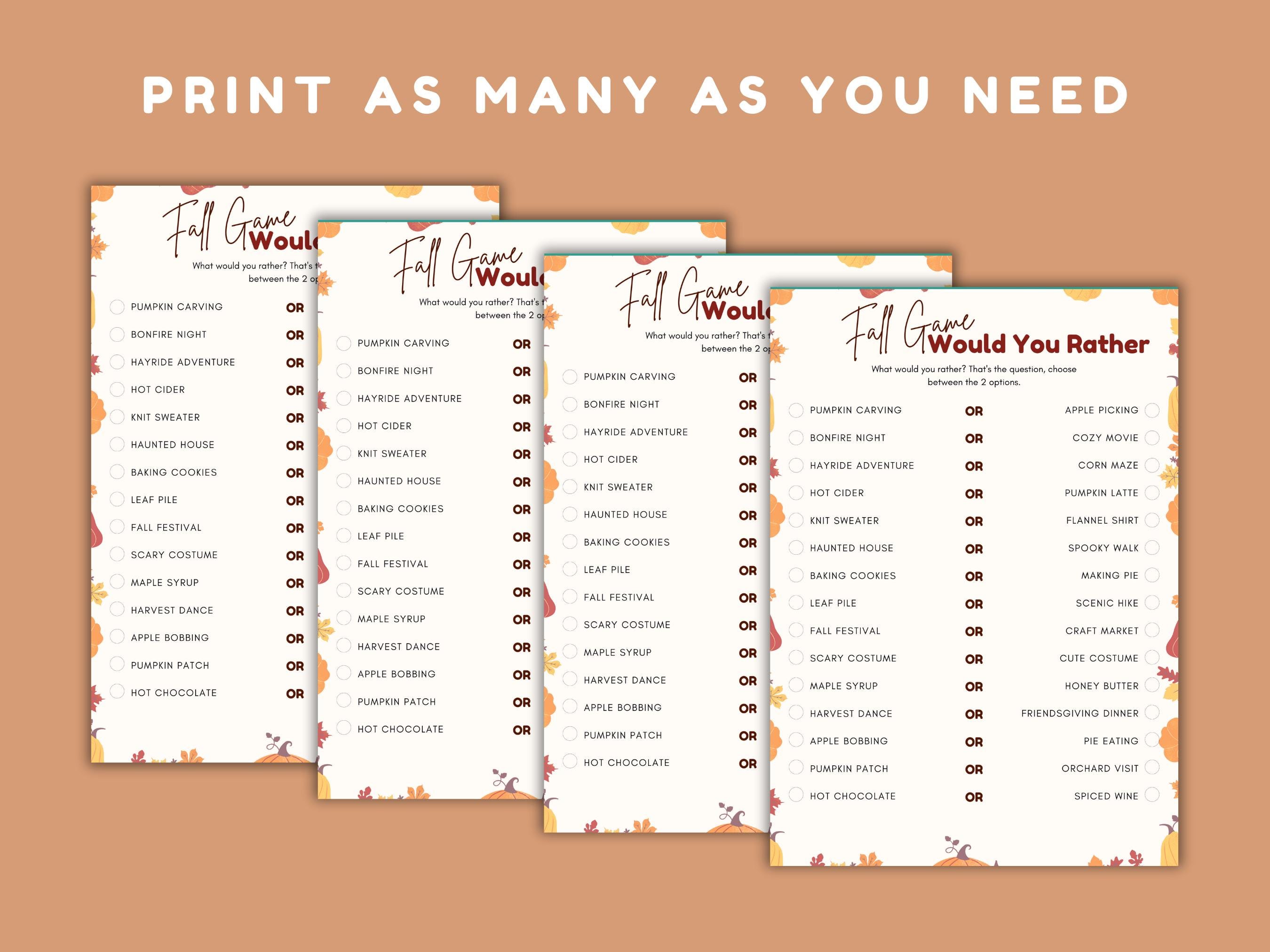 Fall Would You Rather Game: Fun Autumn Party (printable) - Etsy