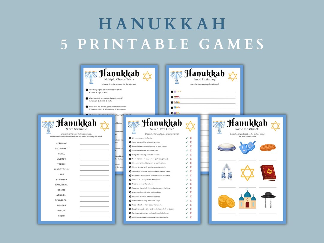 5 Hanukkah Party Games Bundle, Printable Family Games, Digital Download ...