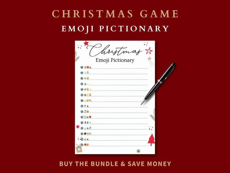 Christmas Emoji Pictionary Game, Printable Holiday Guessing Game ...