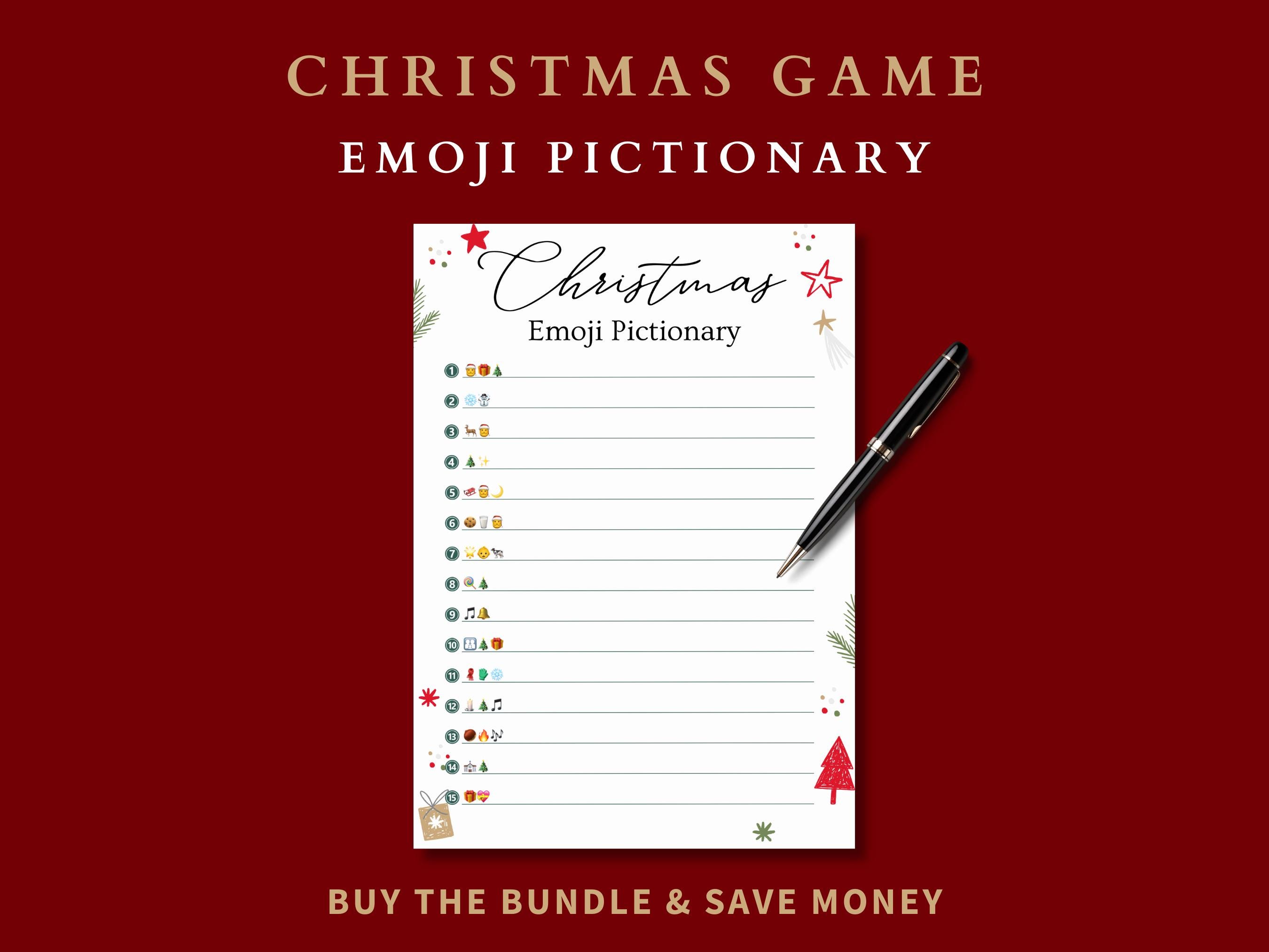 Christmas Emoji Pictionary Game, Printable Holiday Guessing Game ...