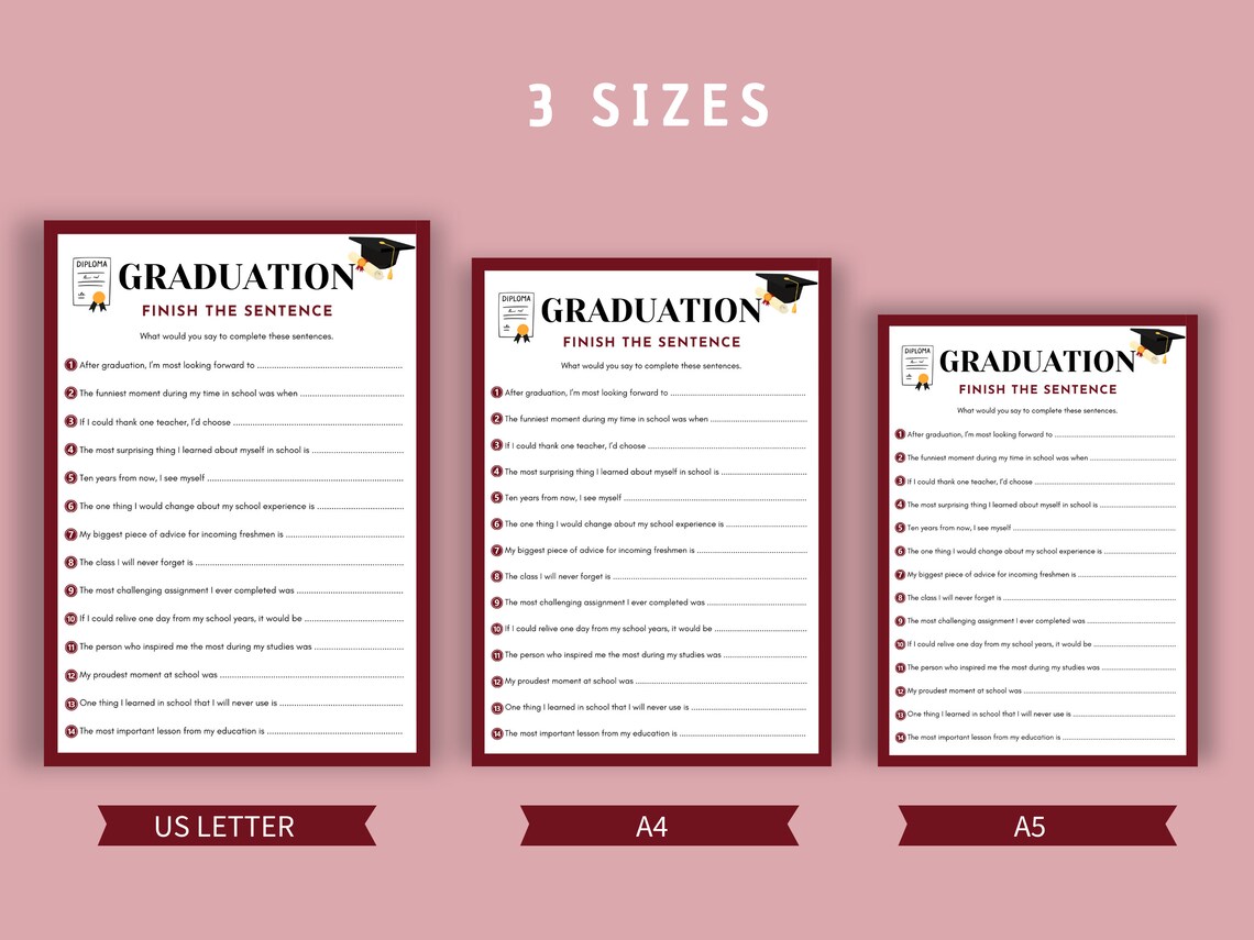 Finish the Sentence Graduation Game: Printable Party Activity (digital ...