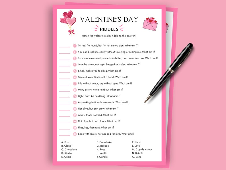 Printable Valentine's Day Riddle Game | Match the Riddle to Answer ...