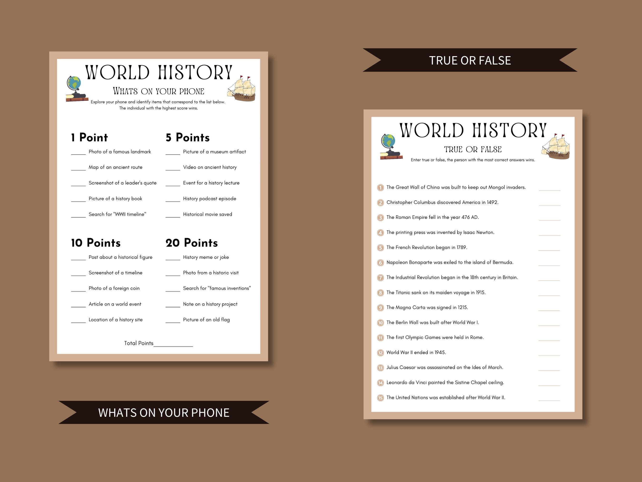 10 Printable World History Games Bundle, Educational Trivia and ...