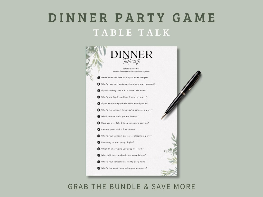Dinner Party Table Talk Game Printable, Fun Friends Party Game, Dinner ...