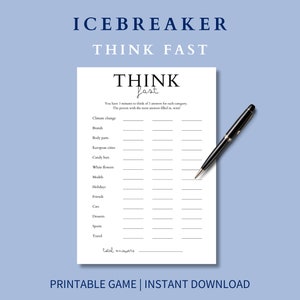 Think Fast Game Printable Icebreaker Quick Response Trivia Family Game ...
