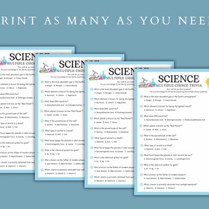 Printable Science Multiple Choice Trivia Game | Digital Download ...