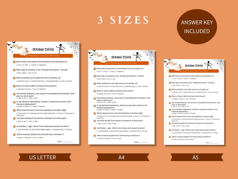 Printable October Trivia Game Fall Family Game Night Multiple Choice ...