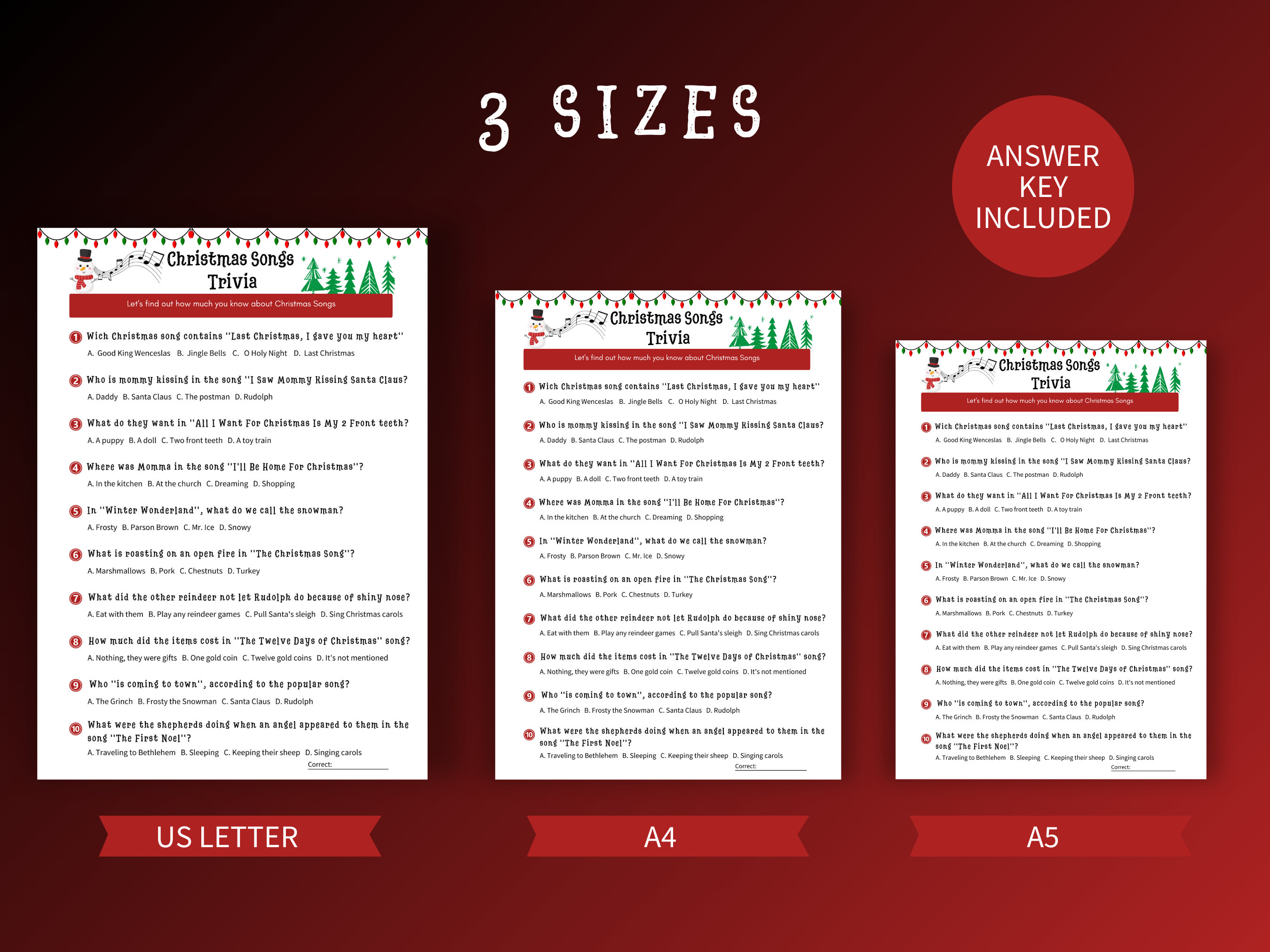 Printable Christmas Songs Trivia Game Christmas 2023 Quiz Multiple ...