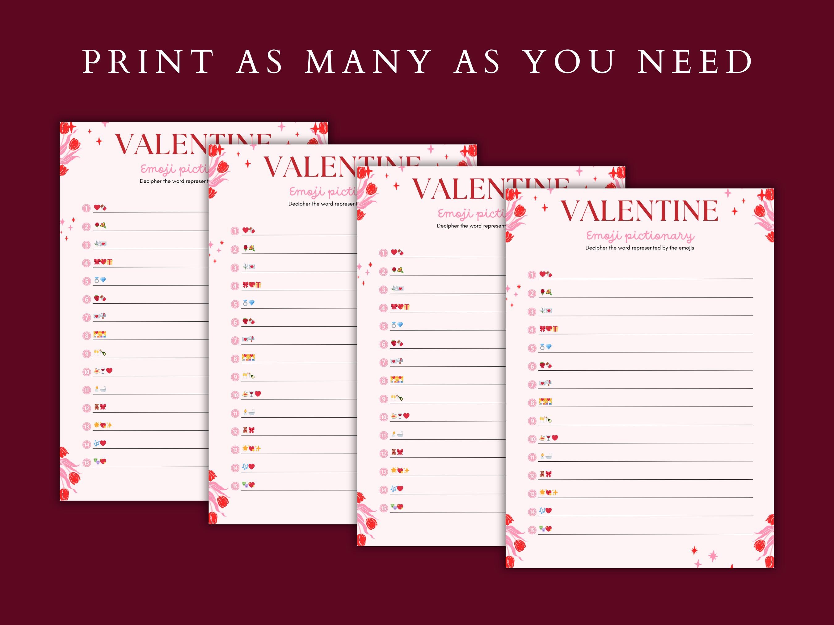 Valentine's Day Emoji Pictionary Game: Printable Couples Activity ...
