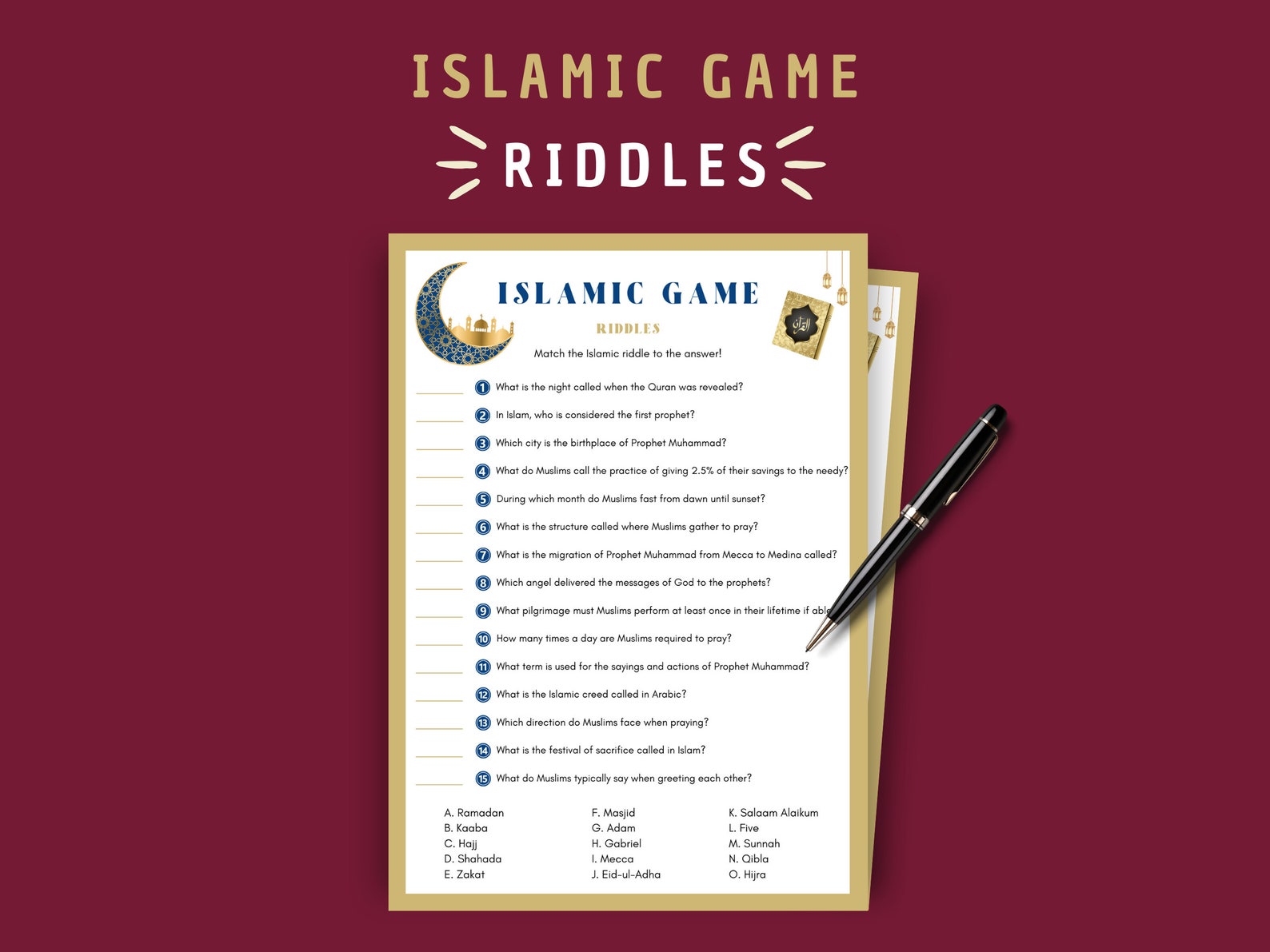 Islamic Riddles Game | Digital Download | Printable Muslims Trivia ...