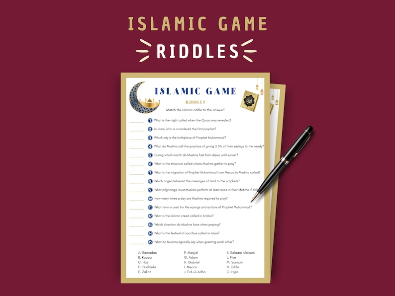 Islamic Riddles Game | Digital Download | Printable Muslims Trivia ...