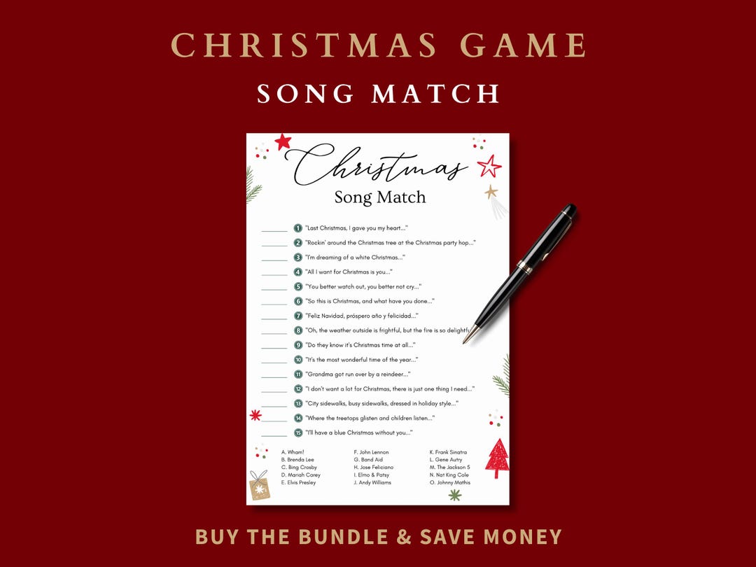 Christmas Song Match Game, Printable Holiday Music Trivia, Family ...