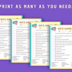 80s Movie Match Game | Instant Download | Retro Printable Family Game ...