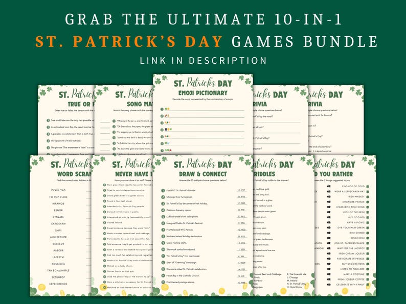 St. Patrick's Day Emoji Pictionary Game: Printable Family Trivia ...