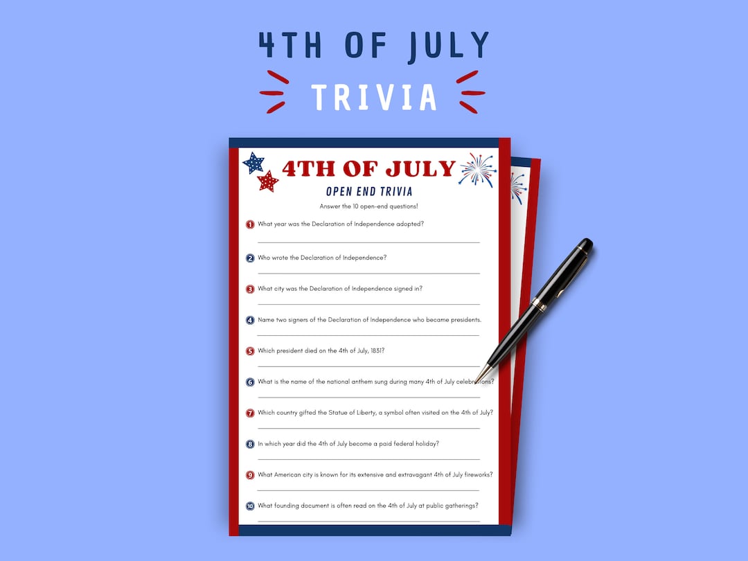 4th of July Open-end Trivia Game Instant Download Printable Family Game ...