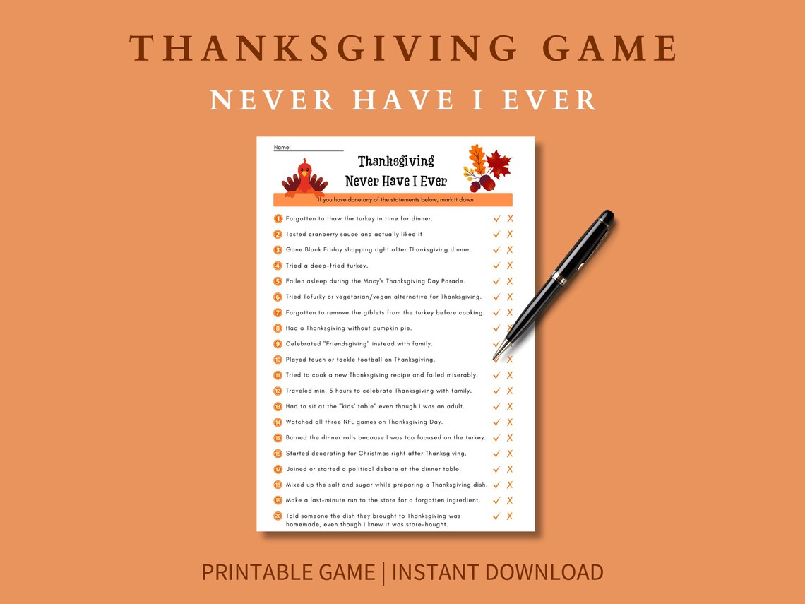 Thanksgiving Game Printable Never Have I Ever Family Trivia Night Fall ...