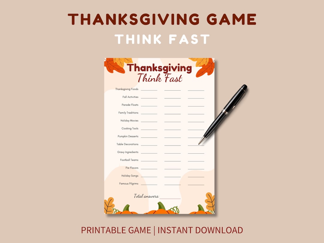 Thanksgiving Think Fast Game: Fun Family Trivia (digital Download) - Etsy